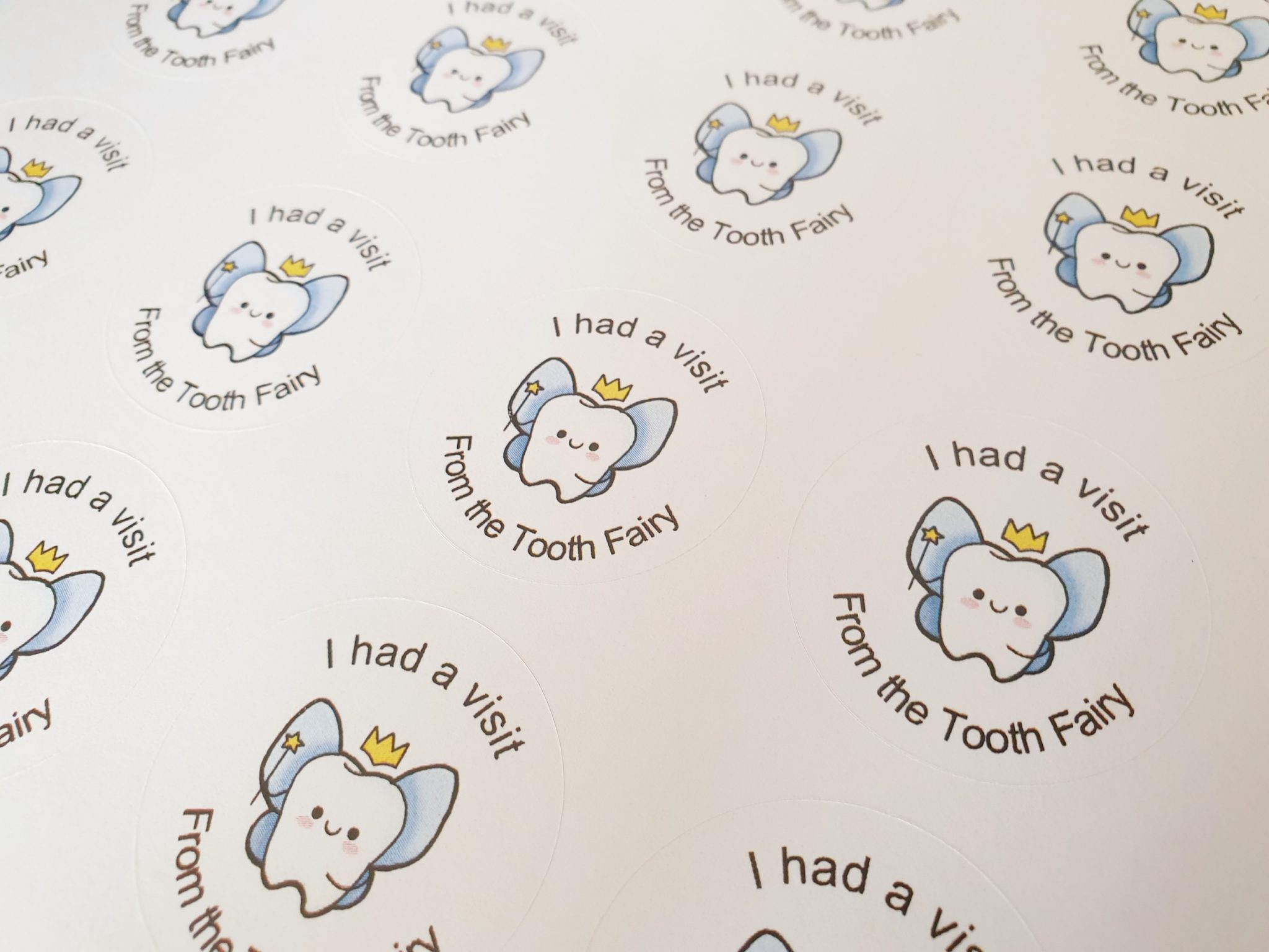 Tooth fairy personalised or generic round stickers labels