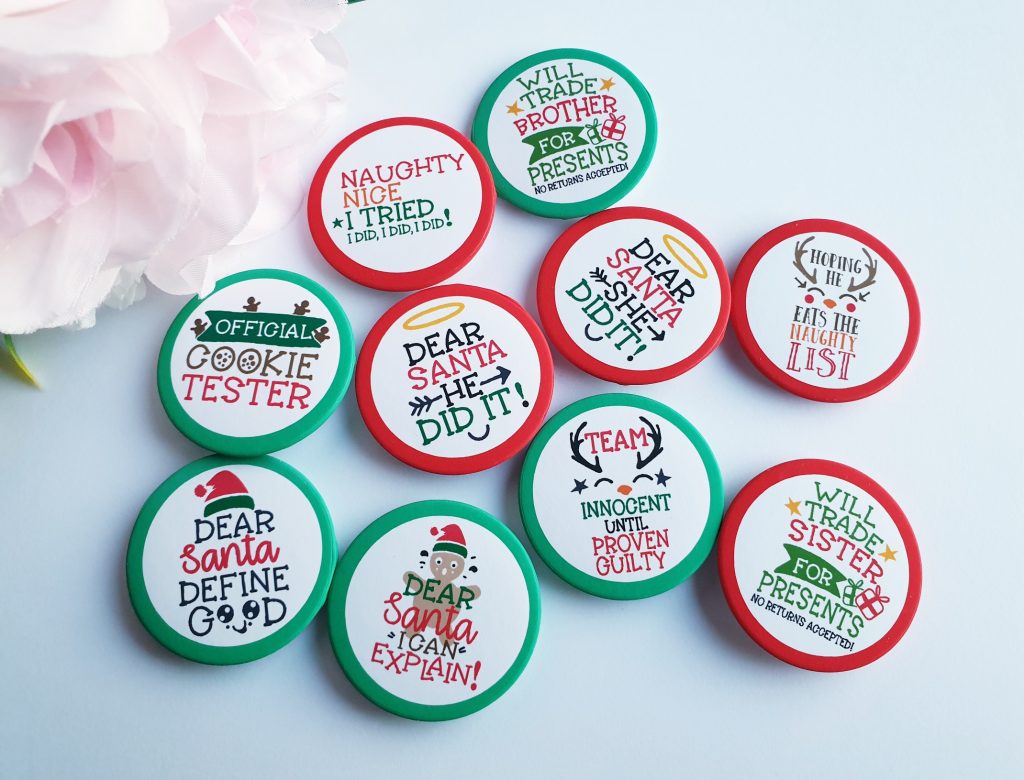 Christmas badges set of 10 or single designs